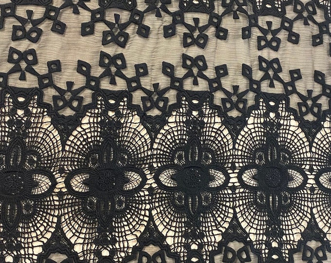 White Ladder Lace With Double Border Fabric by the Yard, Bridal Fabric ...