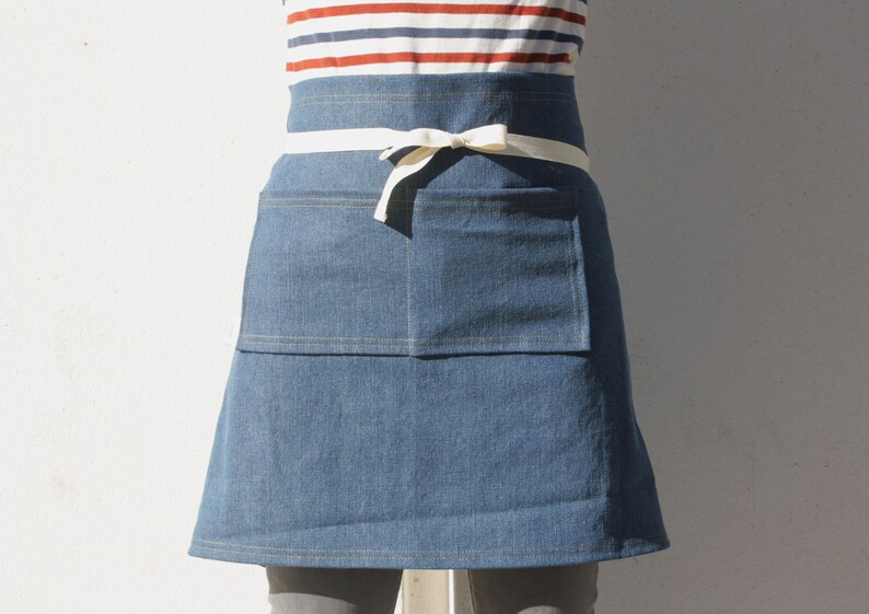 Blue Denim Half Apron With Pocket / Cafe Apron / Chef Waist Apron ...