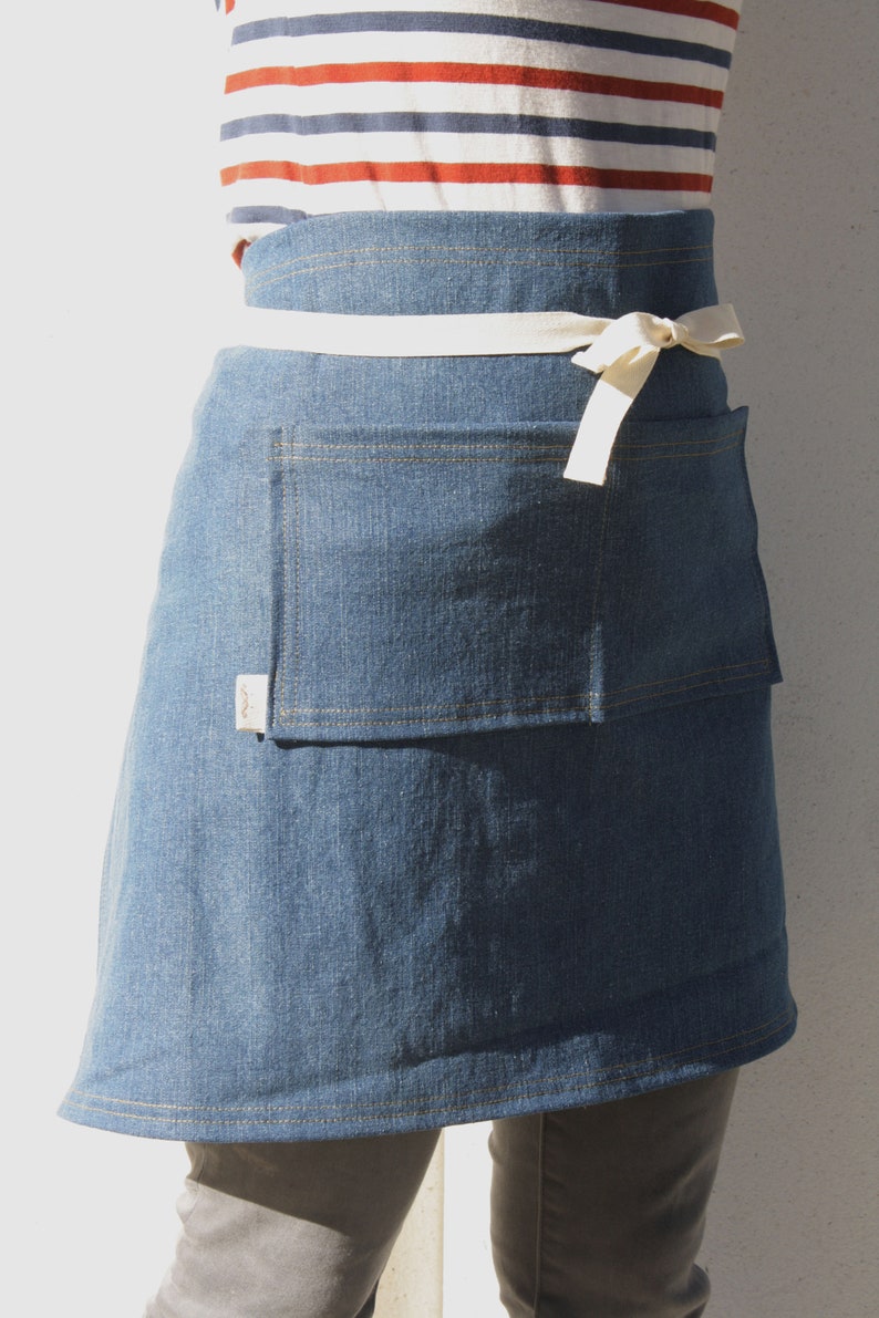 Blue Denim Half Apron With Pocket / Cafe Apron / Chef Waist Apron ...