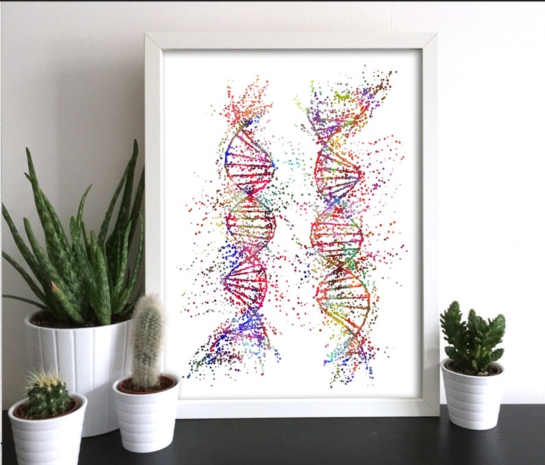 DNA Art Watercolor Print Science Human DNA Biology Print Science Art ...
