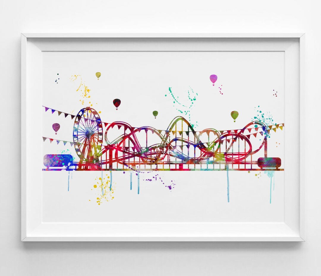 Amusement Rollercoaster Park Print Watercolor Park Print Rollercoaster ...