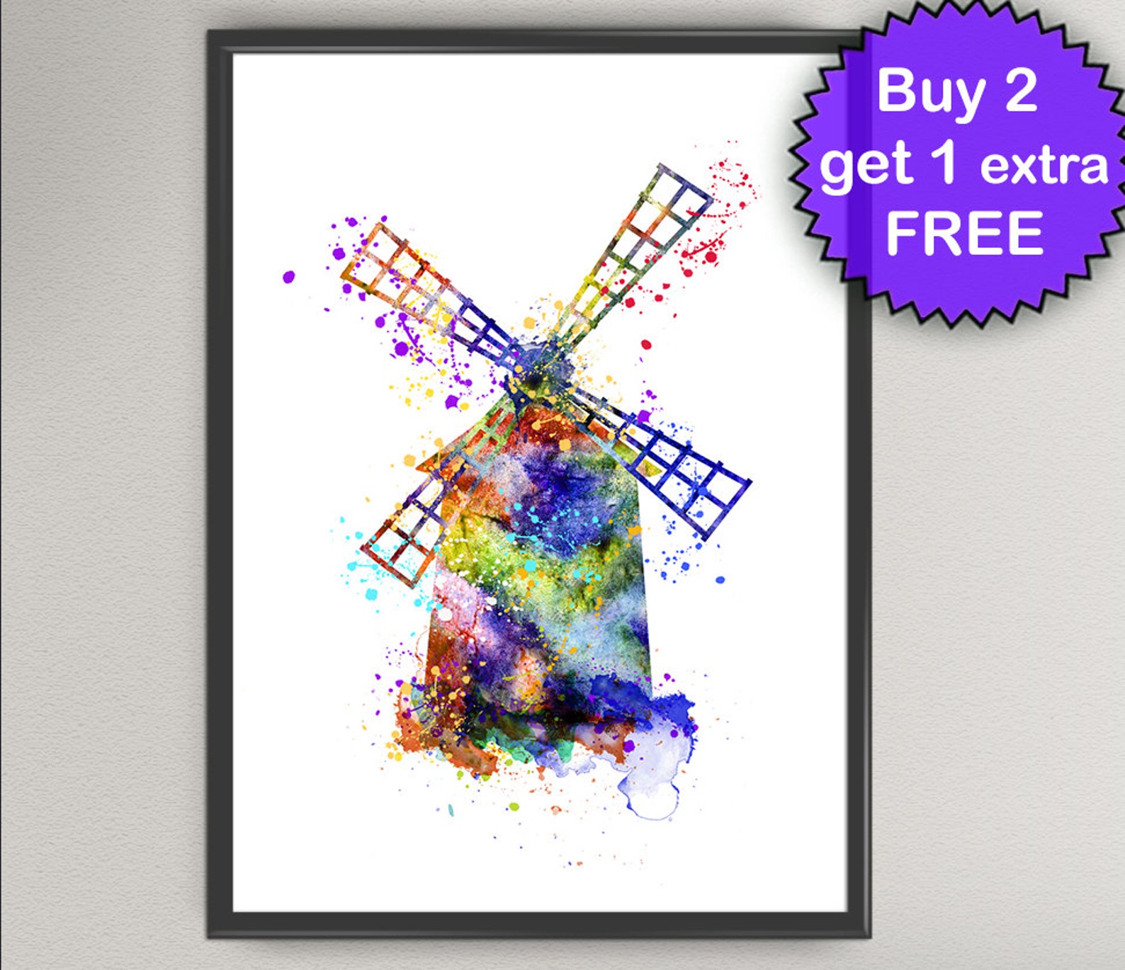 WINDMILL Watercolor Art Print Dutch Windmill Europe Decor Gift Ink ...