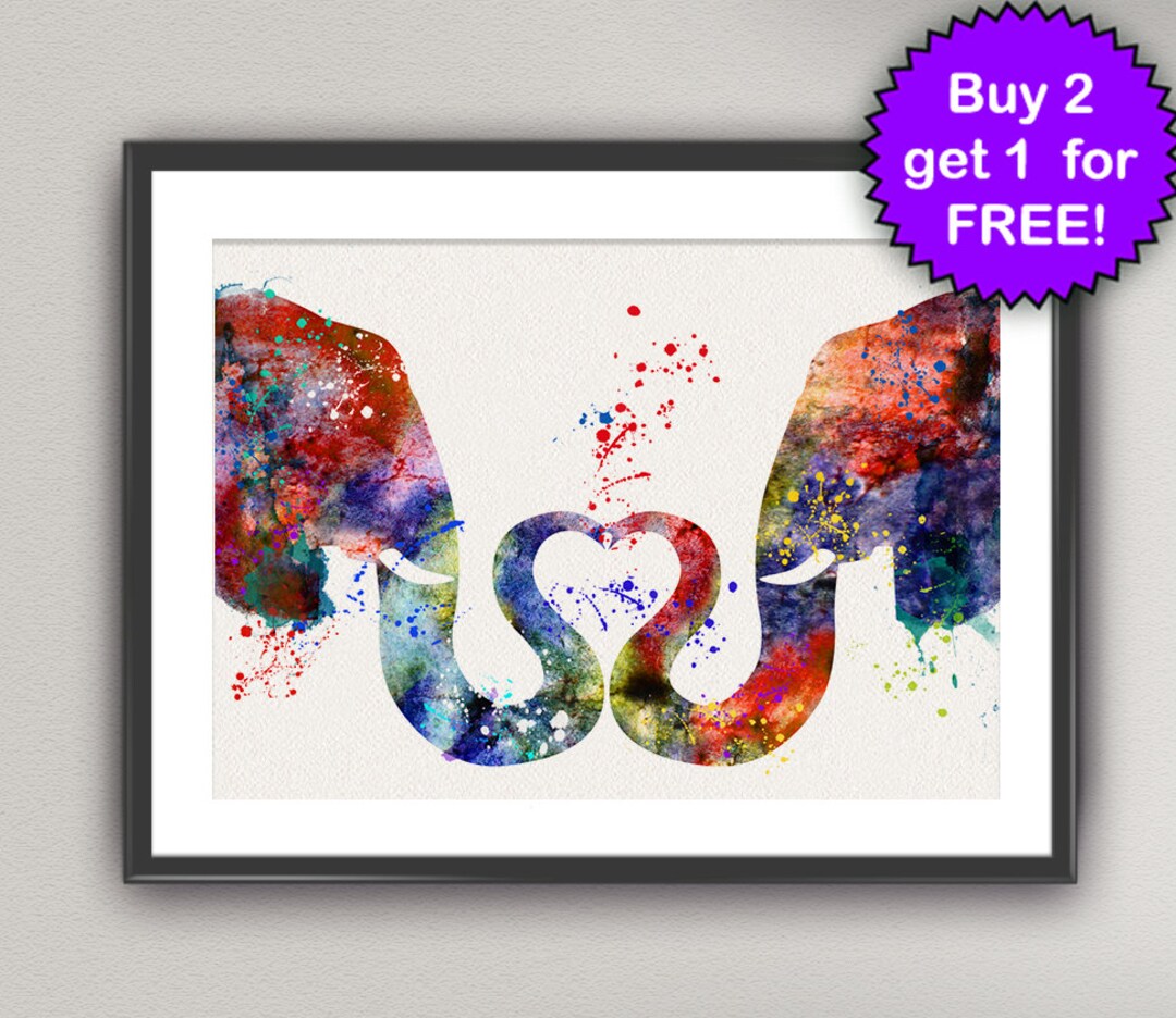 ELEPHANT LOVE Valentine's Day Watercolor Art Print Animal Heart Ink ...