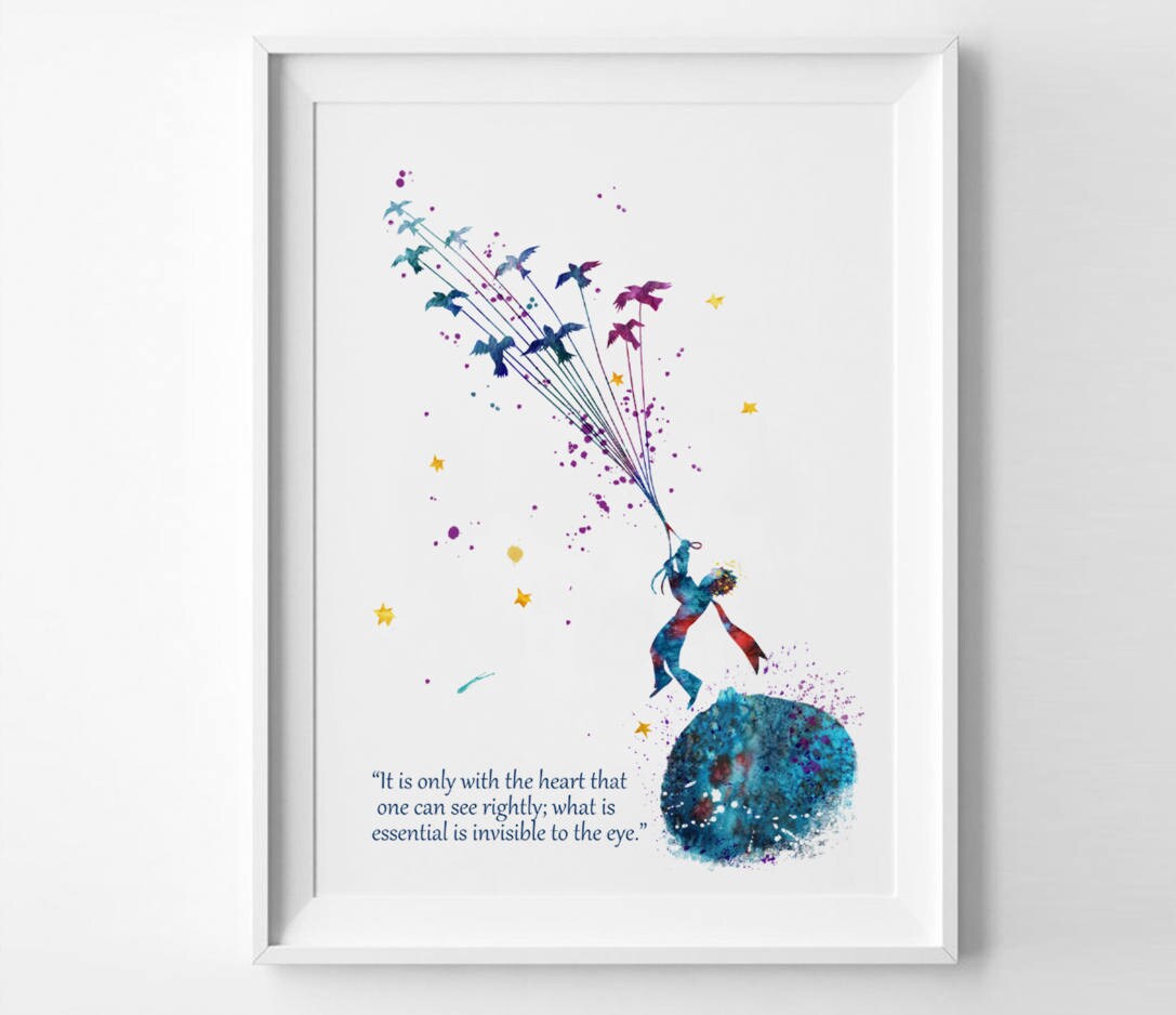 The Little Prince Flying With Birds Planet Watercolor Prints Nursery ...