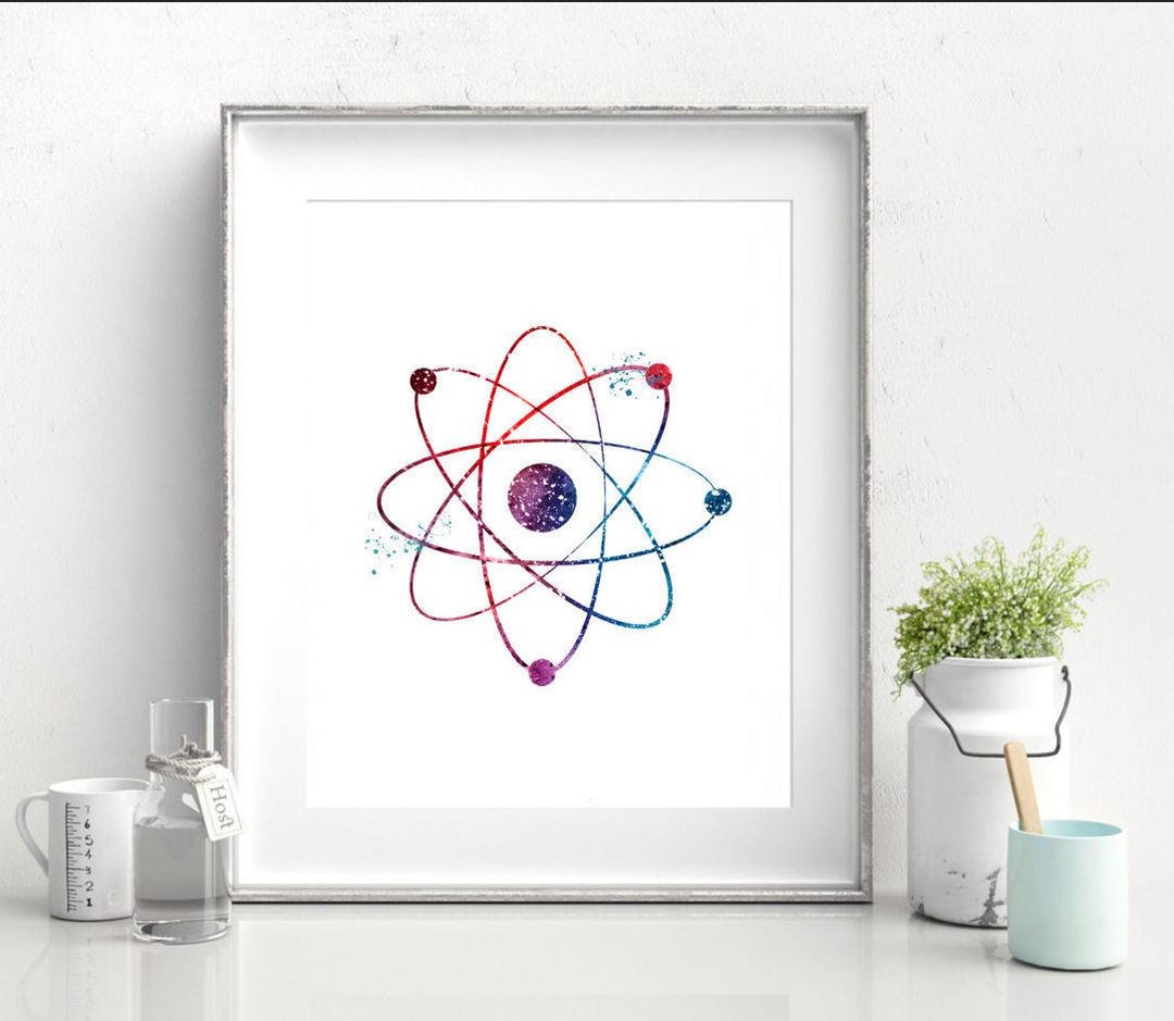 Atom Print Art Watercolor Print Science Art Print Symbol Particle Art ...