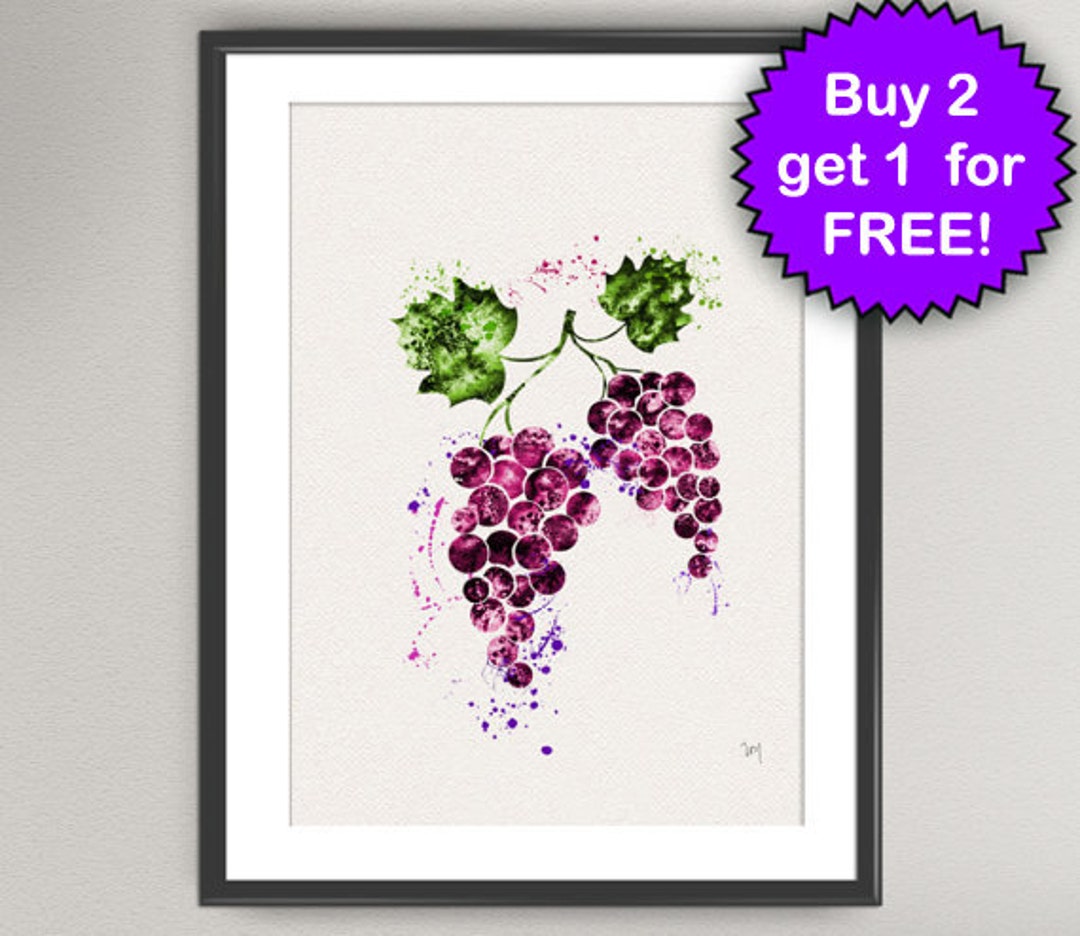 GRAPES Poster Watercolor Art Print Fruits Ink Painting Original Art ...