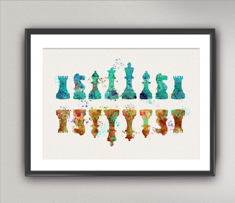 CHESS Pieces Watercolor Art Print Ink Antique Painting - Etsy