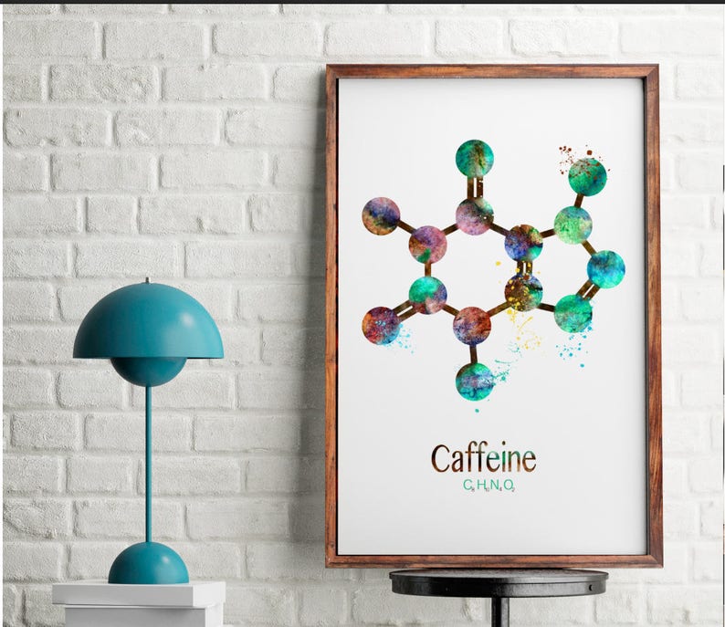 Caffeine Molecule Print Coffee Art Print Watercolor Kitchen - Etsy