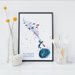 The Little Prince Flying With Birds Planet Watercolor Prints Nursery ...