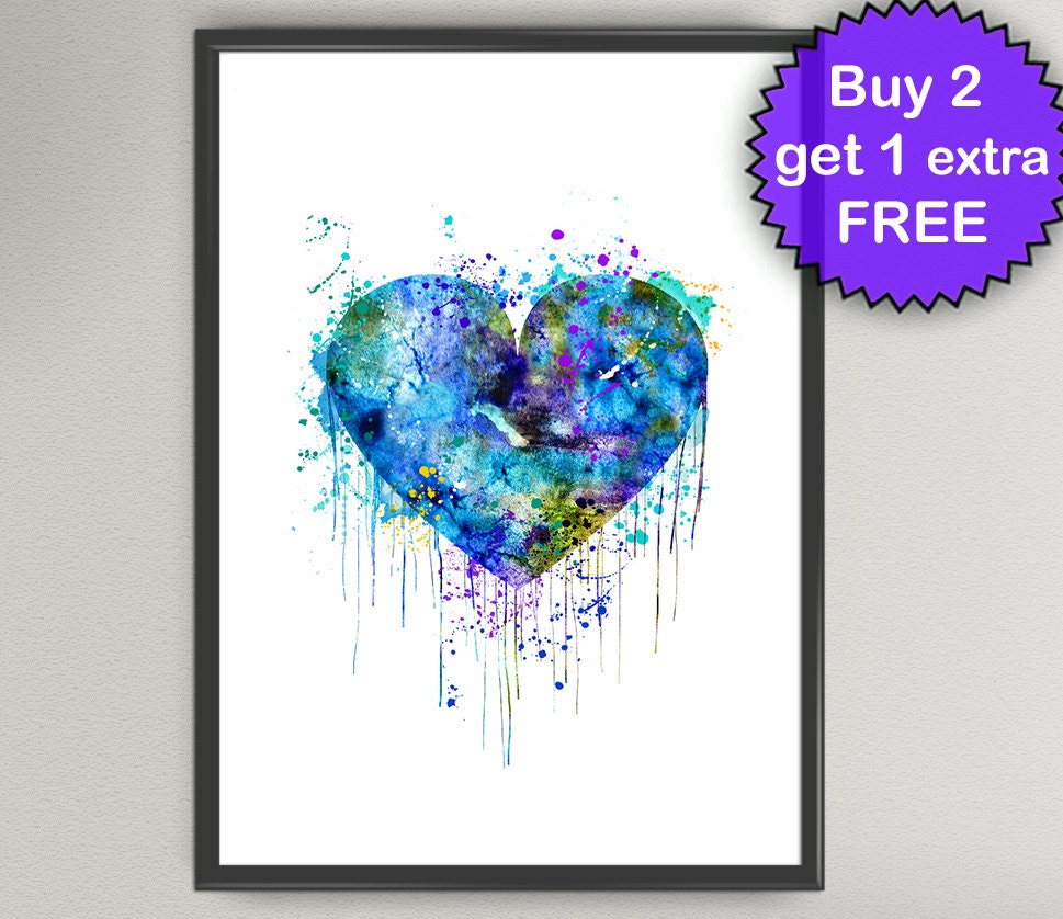 Heart Watercolor Print Love Ink Multicolor Painting Urban Art | Etsy