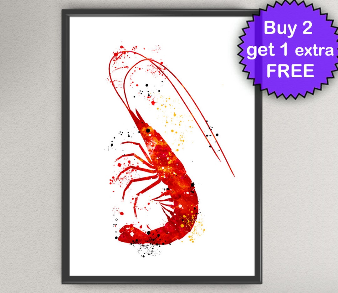 PRAWN Watercolor Art Print Sea Life Prawn Ink Painting Underwater ...