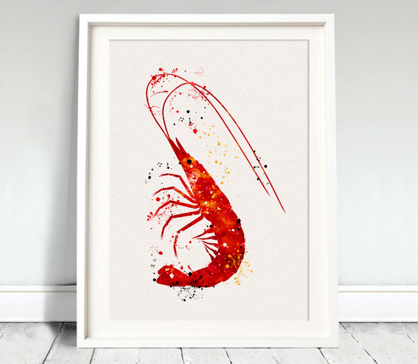 PRAWN Watercolor Art Print Sea Life Prawn Ink Painting - Etsy