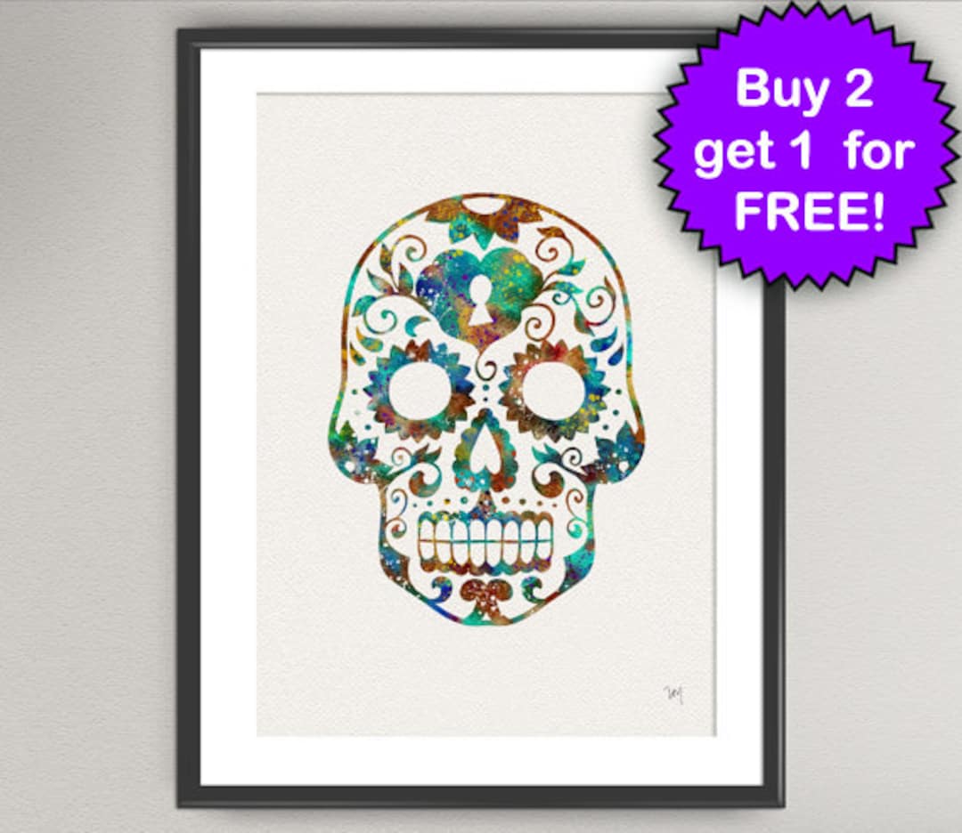 SUGAR SKULL Watercolor Print Dia De Los Muertos Halloween Painting ...