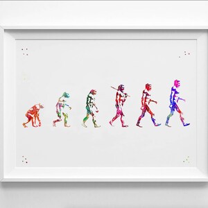 Evolution of Human Print Watercolor Ape Evolution Art Print Human Skull ...