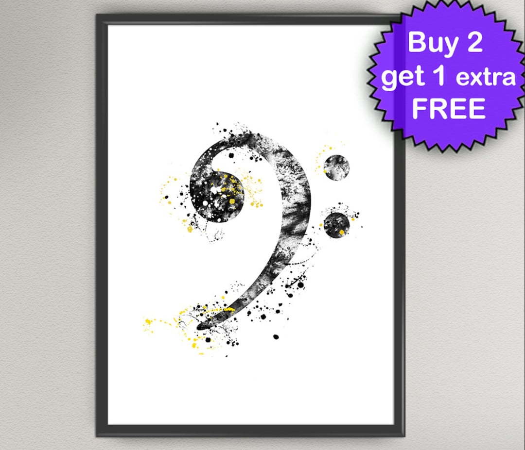 Bass Clef Watercolor Art Print Fa Music Bass Clef F-clef Ink Painting ...