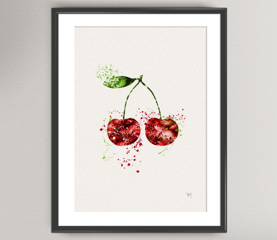 CHERRY Watercolor Art Print Fruits Ink Painting Original Art | Etsy
