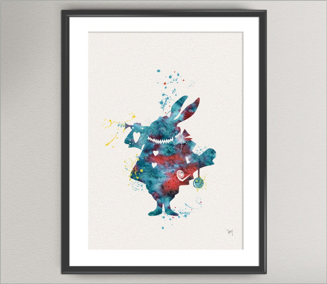 ALICE in WONDERLAND Art Rabbit Print Inspired Watercolor Print Ink ...