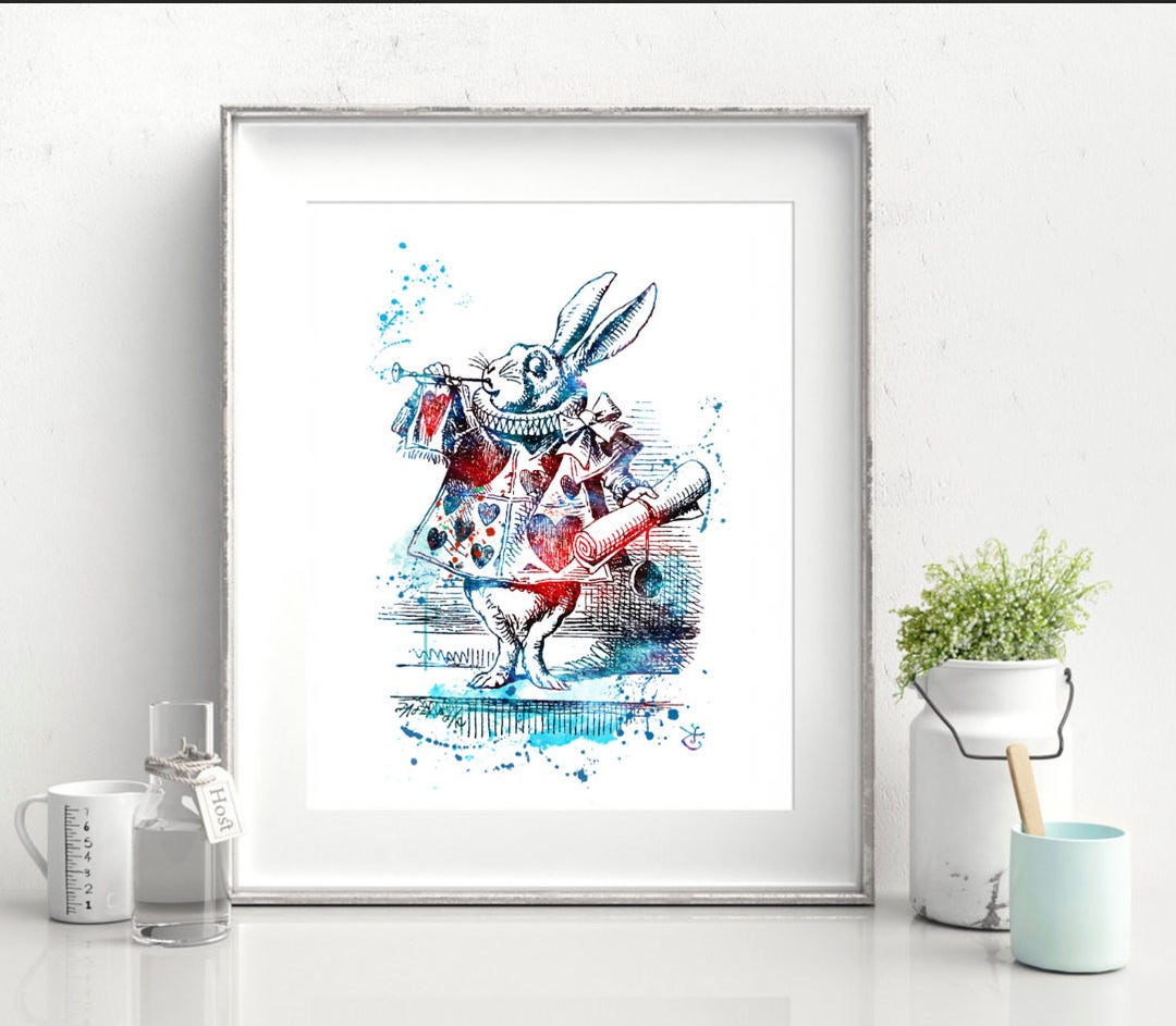 Rabbit Alice in Wonderland Art Print Watercolor Engraver Art Print ...