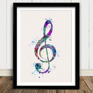 Treble Clef Sign Watercolor Art Print Music Treble Clef G-clef Ink ...