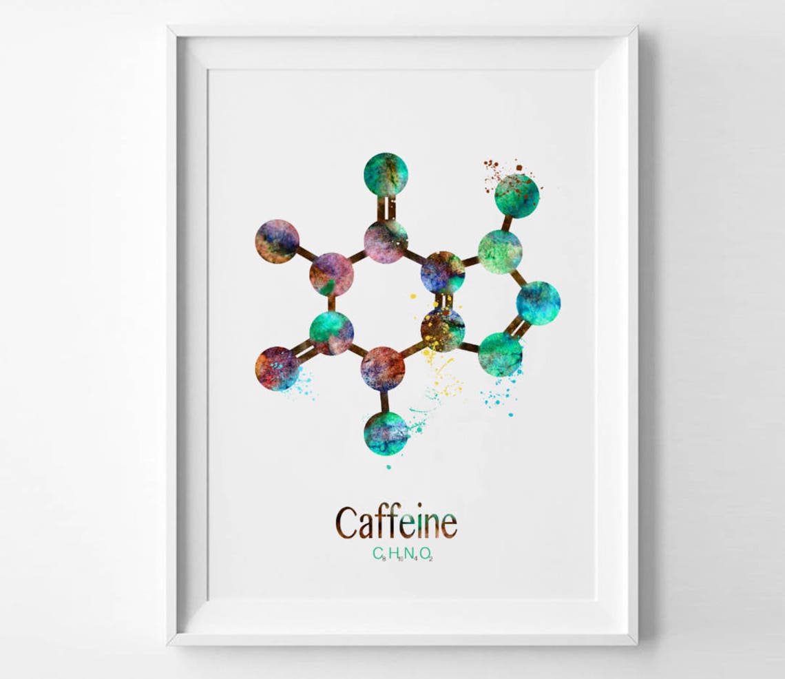 Caffeine Molecule Print Coffee Art Print Watercolor Kitchen - Etsy