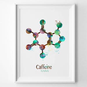 Caffeine Molecule Print Coffee Art Print Watercolor Kitchen Decor ...