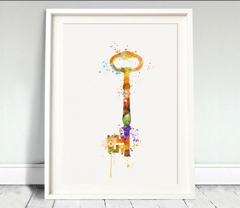 VINTAGE KEY Watercolor Art Print Ink Antique Key Painting Illustrations ...