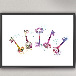 VINTAGE KEY Watercolor Art Print Ink Antique Key Painting Illustrations ...