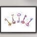 VINTAGE KEY Watercolor Art Print Ink Antique Key Painting Illustrations ...