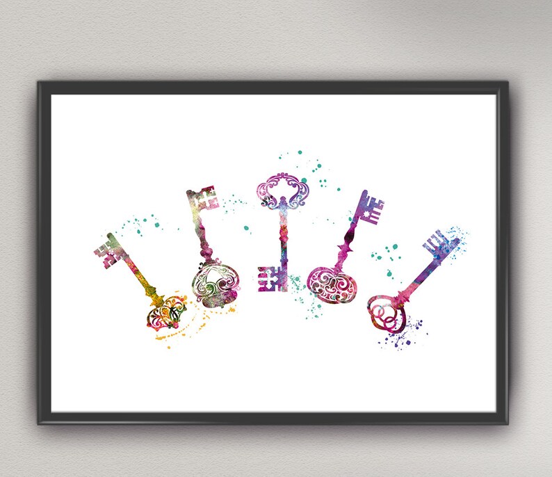 VINTAGE KEY Watercolor Art Print Ink Antique Key Painting | Etsy