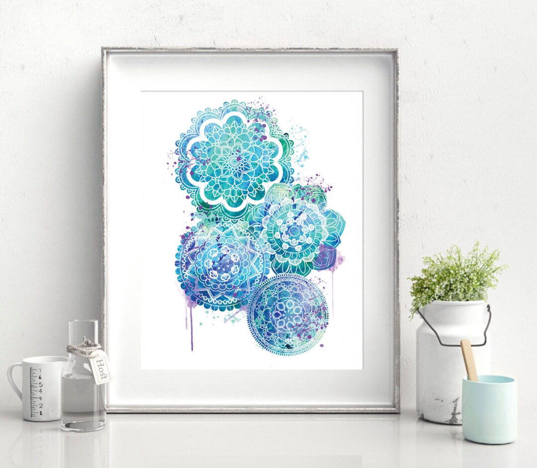 MANDALA Composition Watercolor Yoga Meditation Spiritual Multicolor Art ...