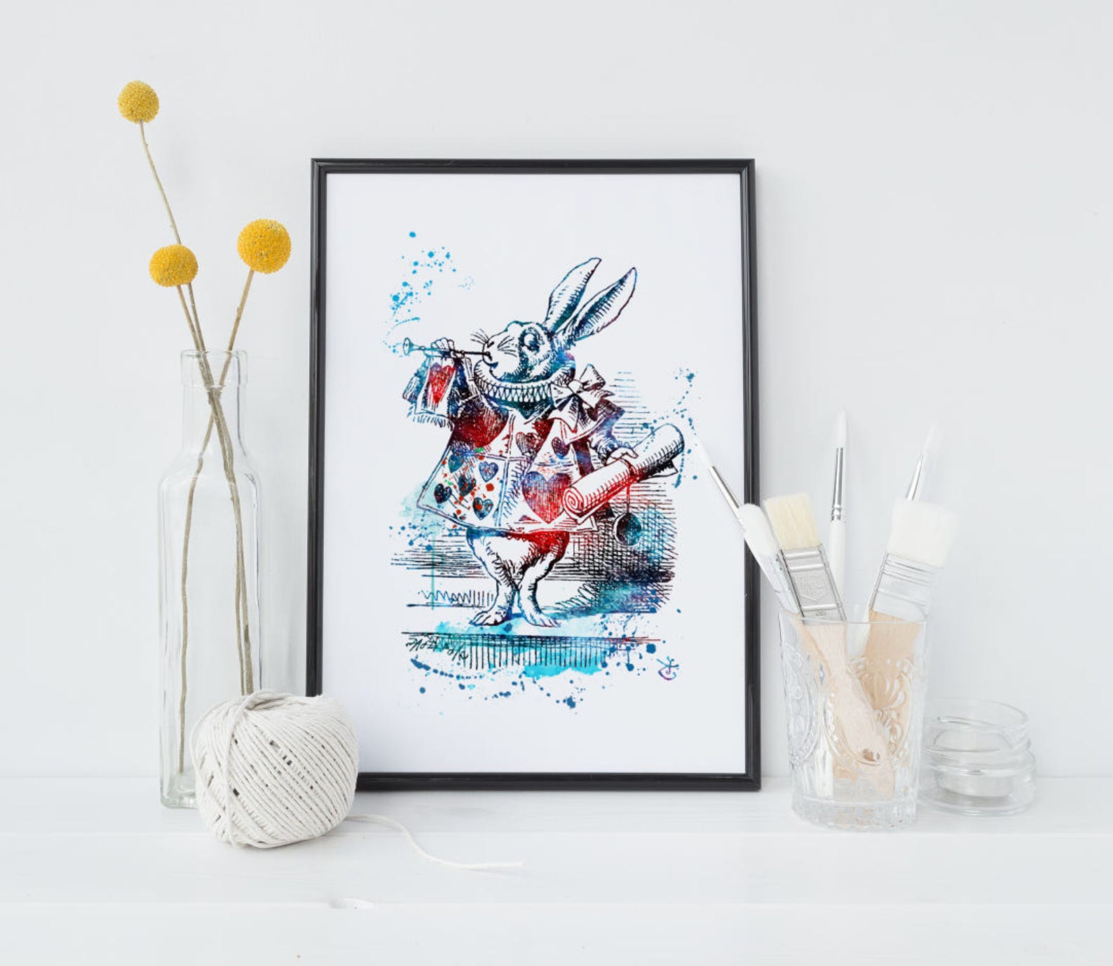 Rabbit Alice in Wonderland Art Print Watercolor Engraver Art - Etsy