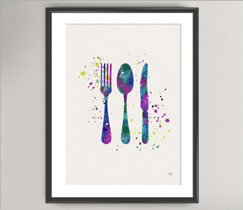 KITCHEN UTENSILS Watercolor Art Print Ink Antique Spoon Fork | Etsy