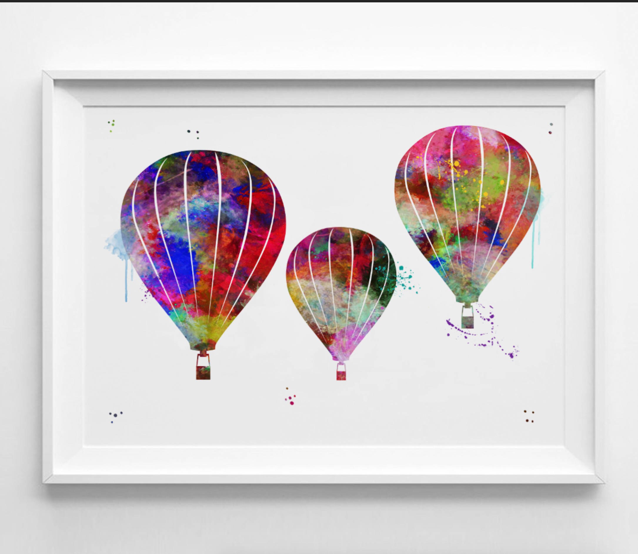 Hot air balloon Print Electric Watercolor Art Print Aerostatic | Etsy