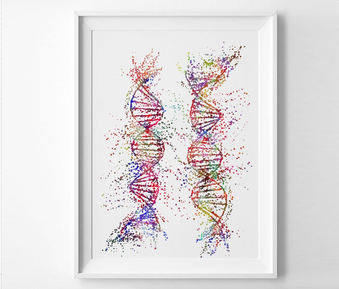 DNA Art Watercolor Print Science Human DNA Biology Print Science Art ...