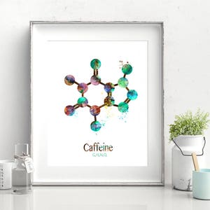 Caffeine Molecule Print Coffee Art Print Watercolor Kitchen Decor ...