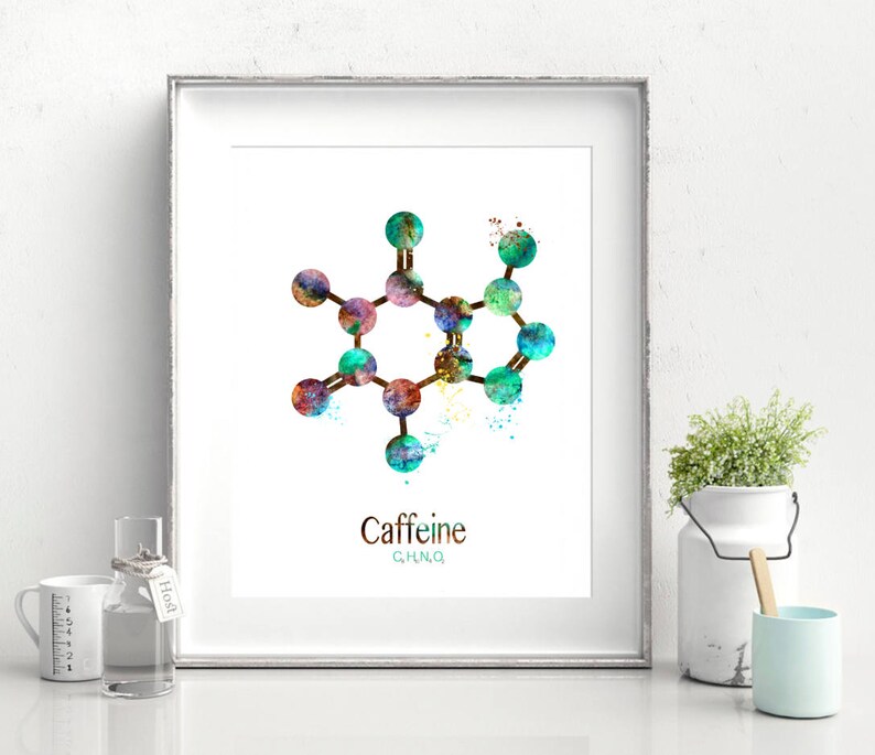 Caffeine Molecule Print Coffee Art Print Watercolor Kitchen - Etsy