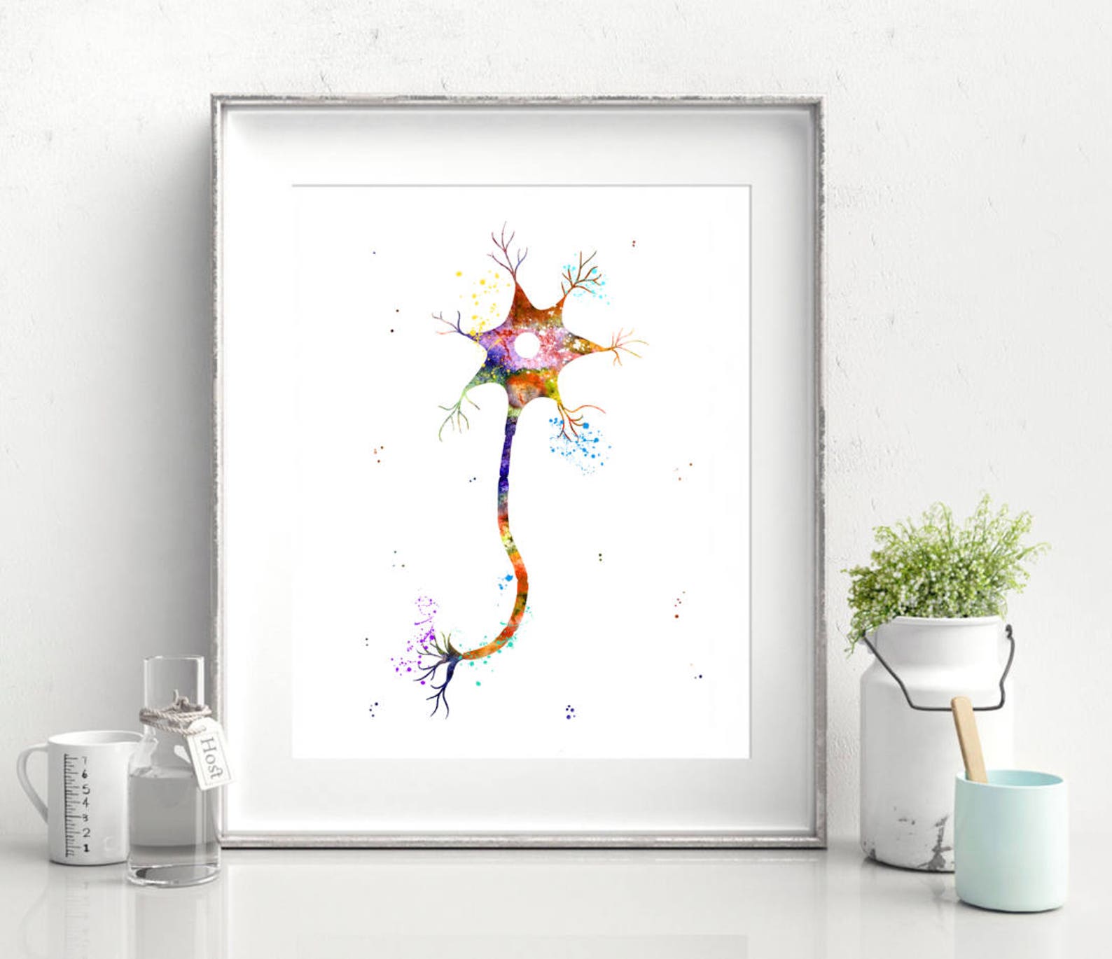 Neuron Cell Art Print Watercolor Neurons Synapses Print Brain Cells ...