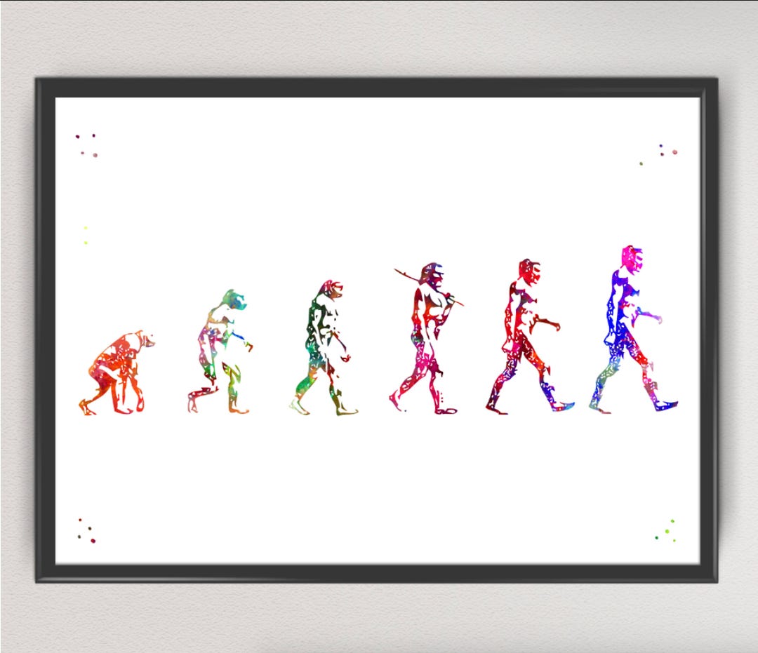 Evolution of Human Print Watercolor Ape Evolution Art Print Human Skull ...