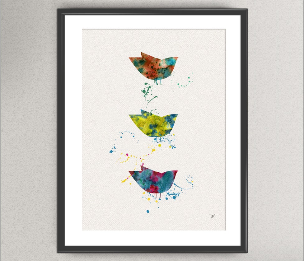 BIRDS Watercolor Art Print Bird Birthday Gift Anniversary Bird Ink ...