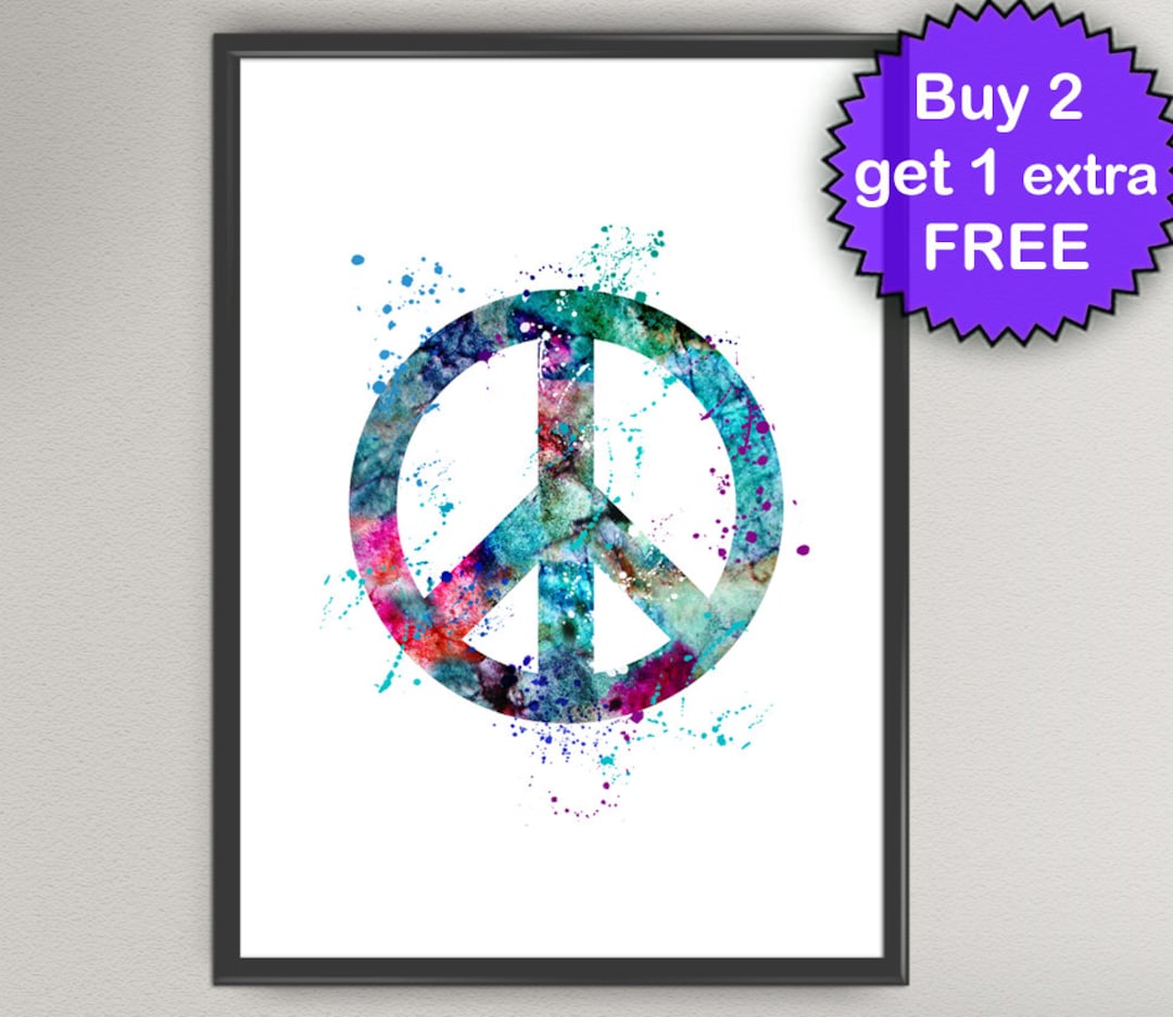 Peace Symbol Sign Watercolor Print Peace Sign Ink Painting Urban Art ...