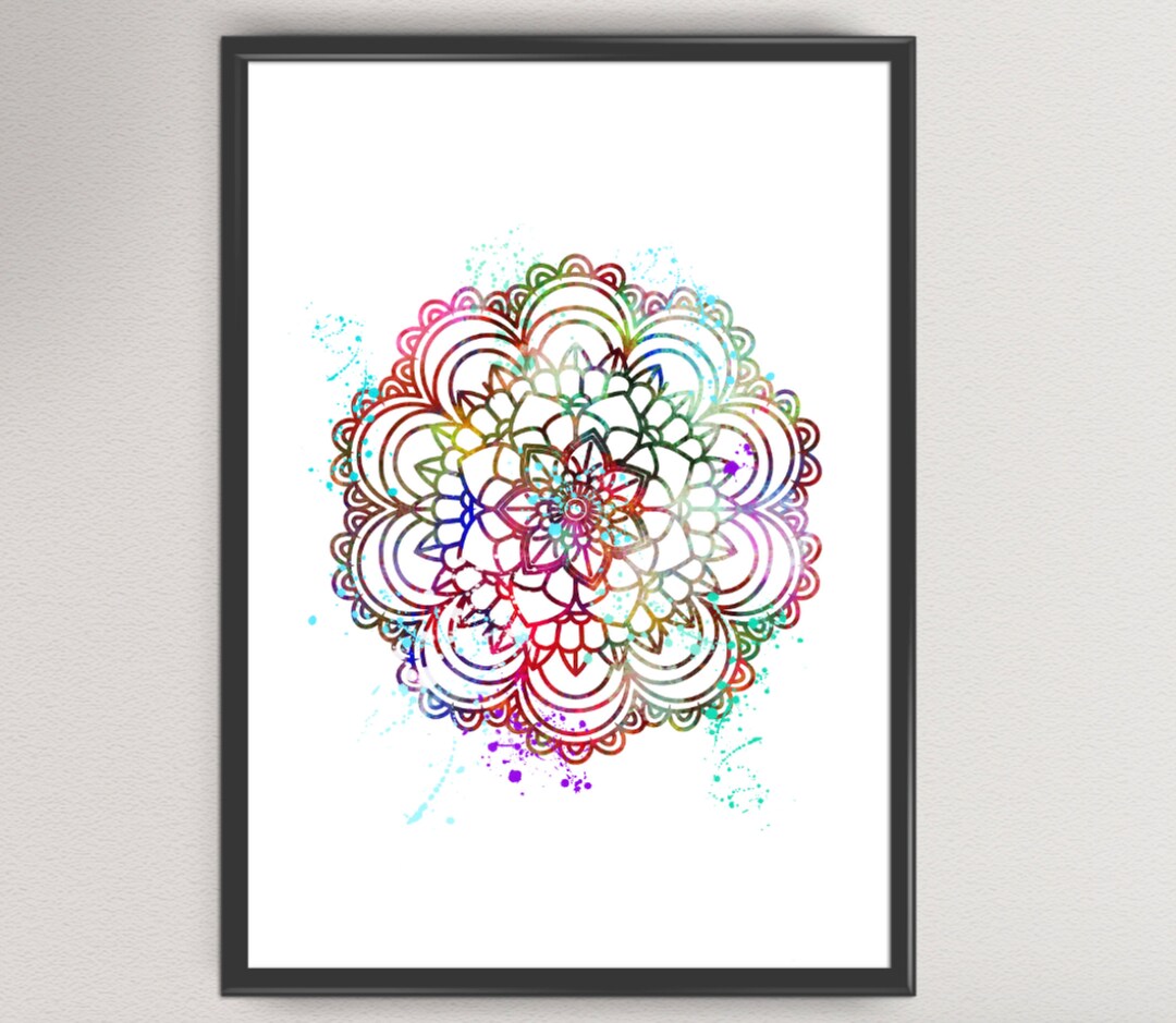 MANDALA Watercolor Yoga Meditation Spiritual Multicolor Art Print Gift ...