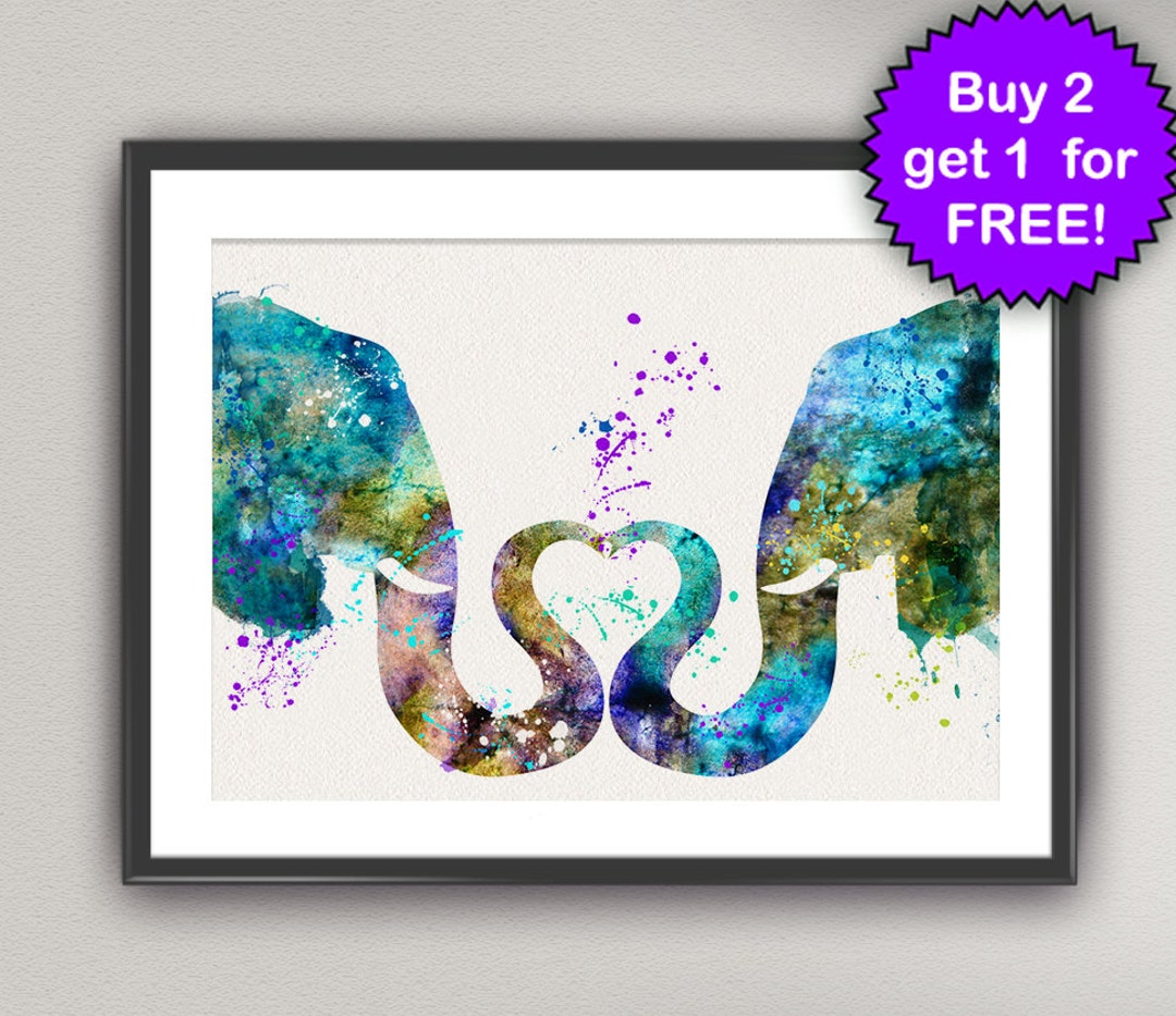 ELEPHANT LOVE Valentine's Day Watercolor Art Print Animal Heart Ink ...