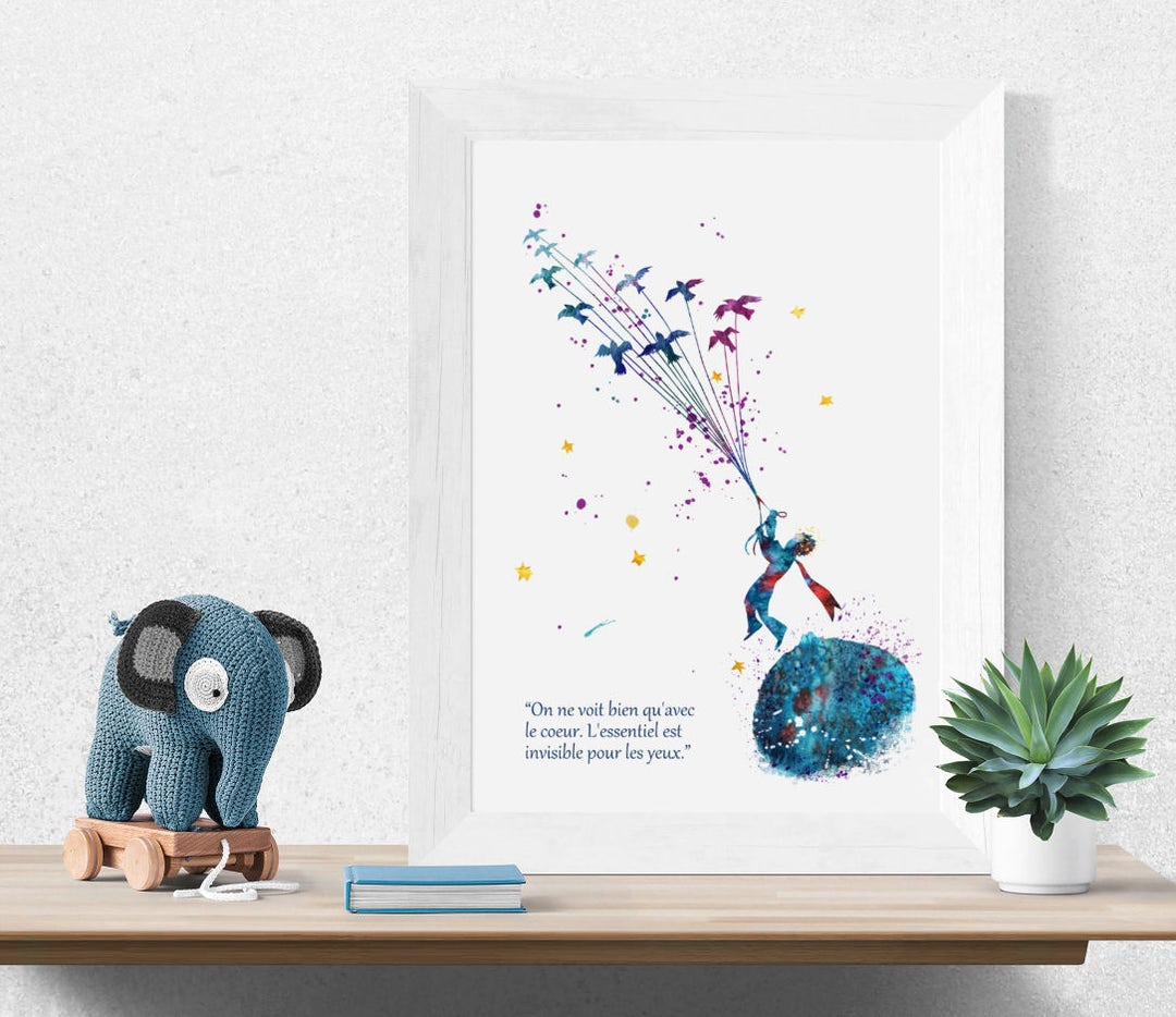 The Little Prince Flying With Birds Planet Watercolor Prints Nursery ...