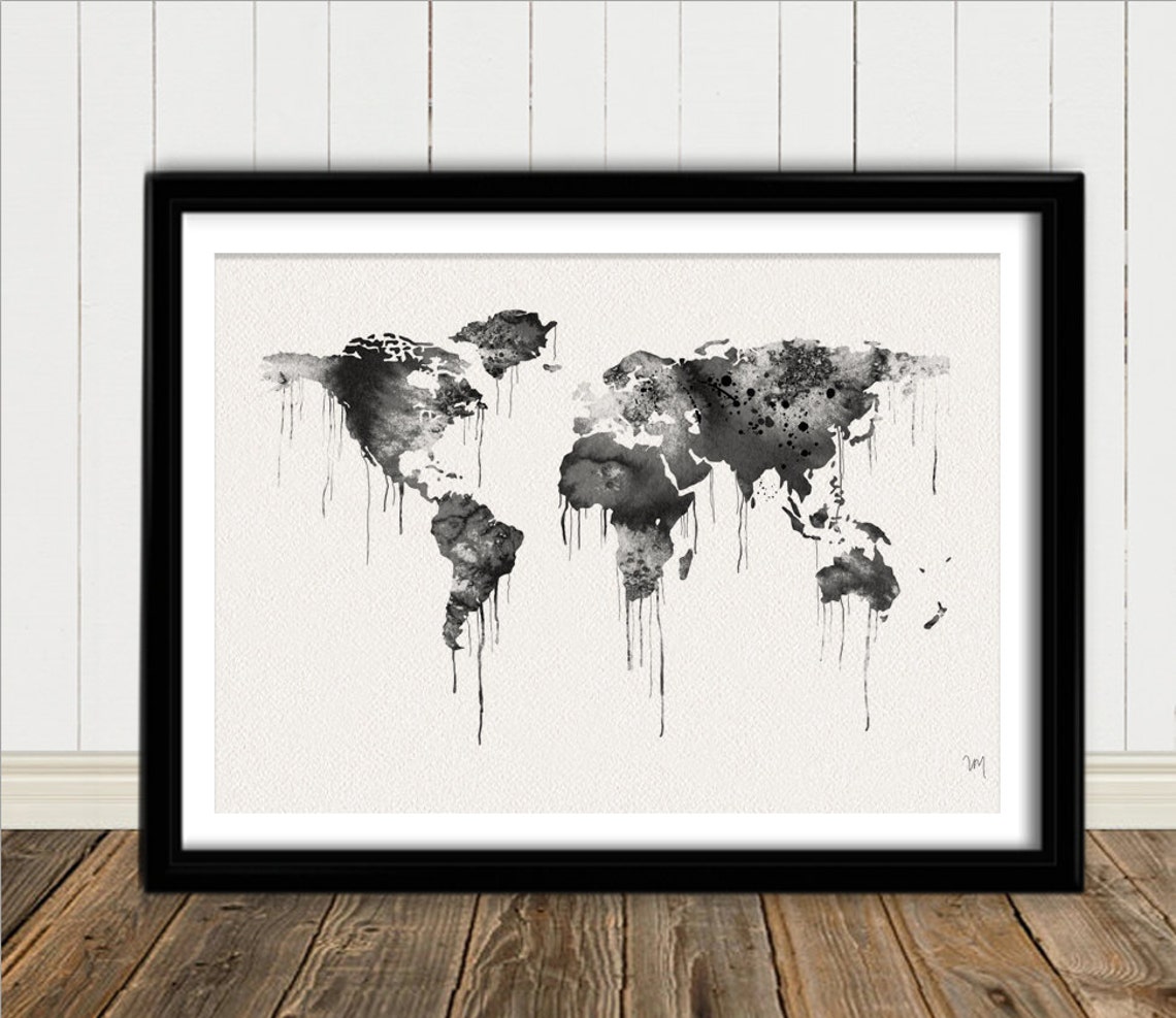 WORLD MAP Watercolor Art Print Countries Ink Painting | Etsy