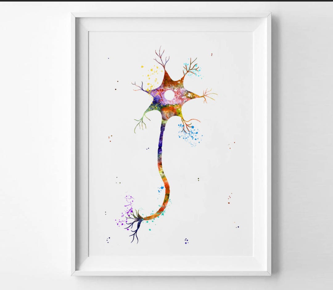 Neuron Cell Art Print Watercolor Neurons Synapses Print Brain Cells ...