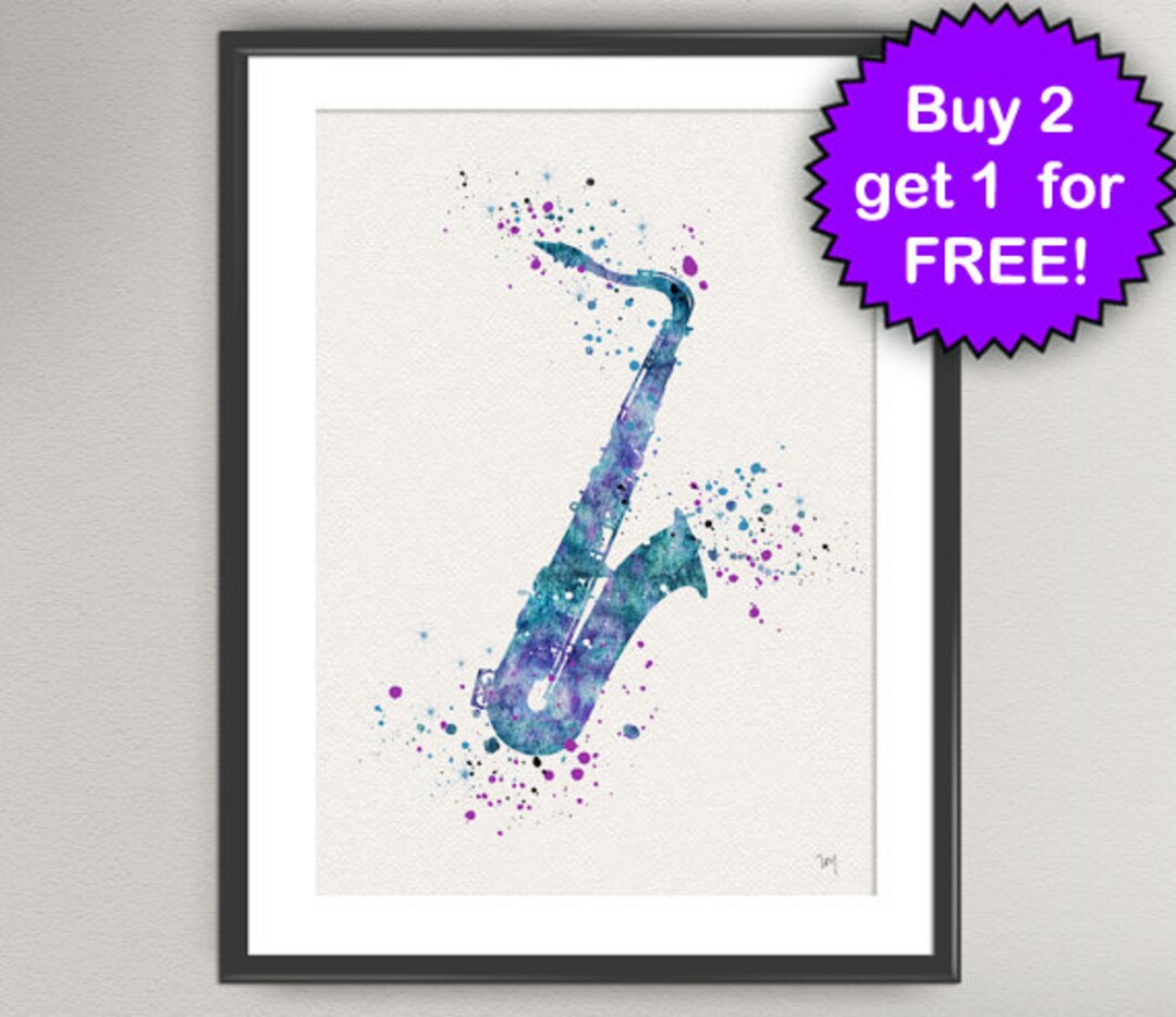 SAXOPHONE Watercolor Art Print Ink Music Instrument Painting Music ...
