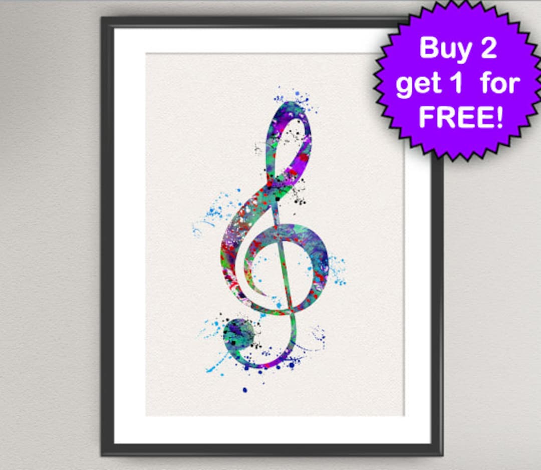 Treble Clef Sign Watercolor Art Print Music Treble Clef G-clef Ink ...