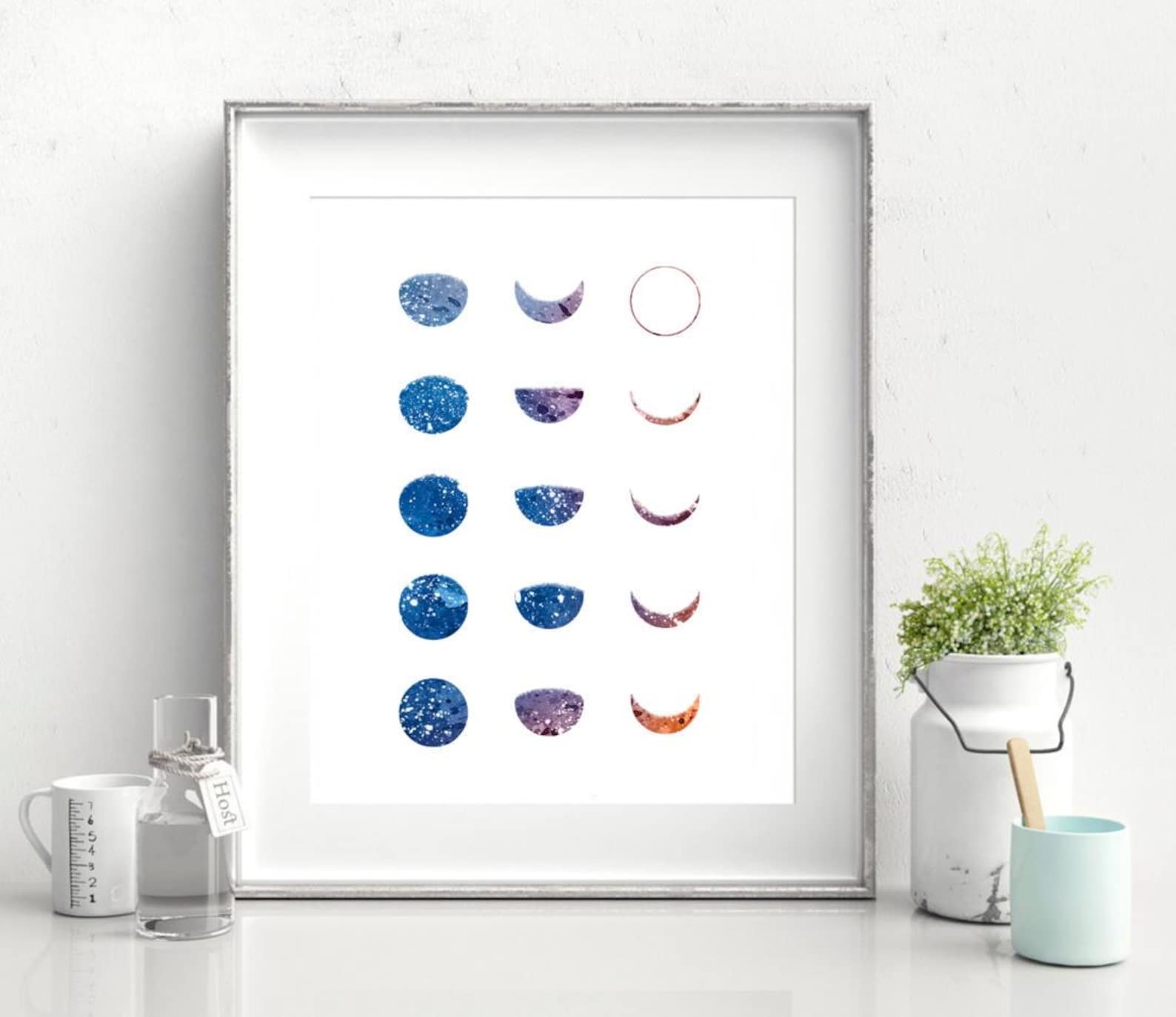 Moon Phases Wicca Print Watercolor universe galaxy Ink | Etsy