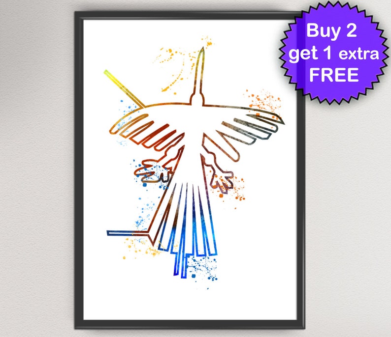 Nazca Lines Condor Art Watercolor Peruvian Art Print Native Archaeology ...