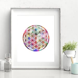 FLOWER OF LIFE Sacred Geometry Watercolor Art Print Gift Nursery Sign ...